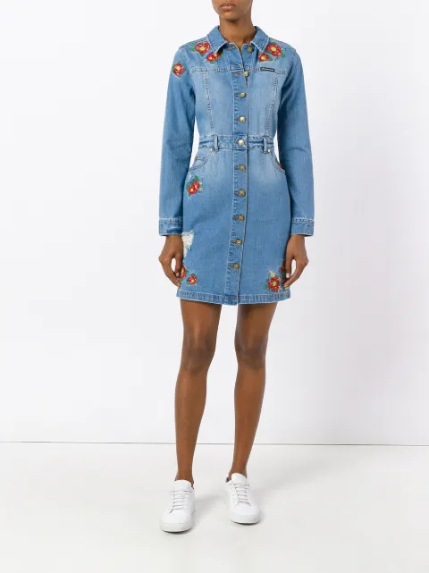 HOUSE OF HOLLAND + Lee Embroidered Denim Mini Dress | ModeSens