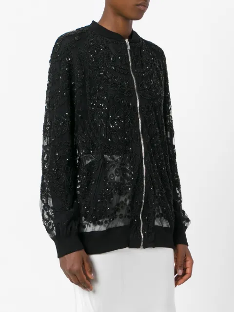 2 Stores: AMEN Embroidered Tulle Bomber Jacket, Nero | ModeSens