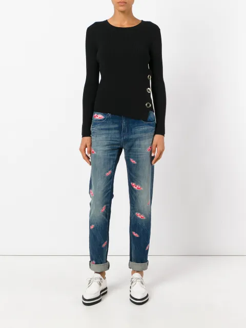 EACH X OTHER Lips Print Boyfriend Jeans | ModeSens