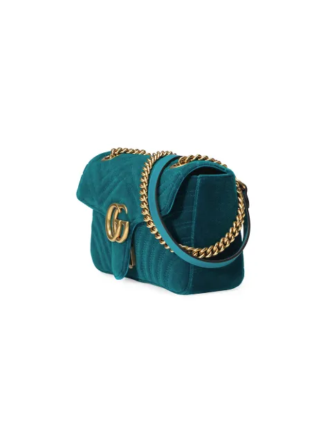 Gucci Gg Marmont 2 0 Mini Quilted Velvet Crossbody Bag Teal Modesens
