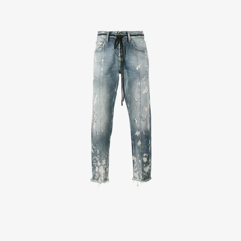 Off-White diagonal stripe print cropped jeans | Regular & Straight-Leg ...