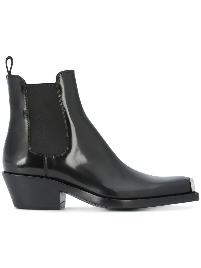 Calvin Klein 205W39Nyc Claire Metal-Trimmed Glossed-Leather Ankle Boots ...