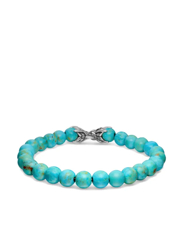 David Yurman Sterling Silver Spiritual Beads Bracelet 8mm Men Silver Turquoise XXS Blue