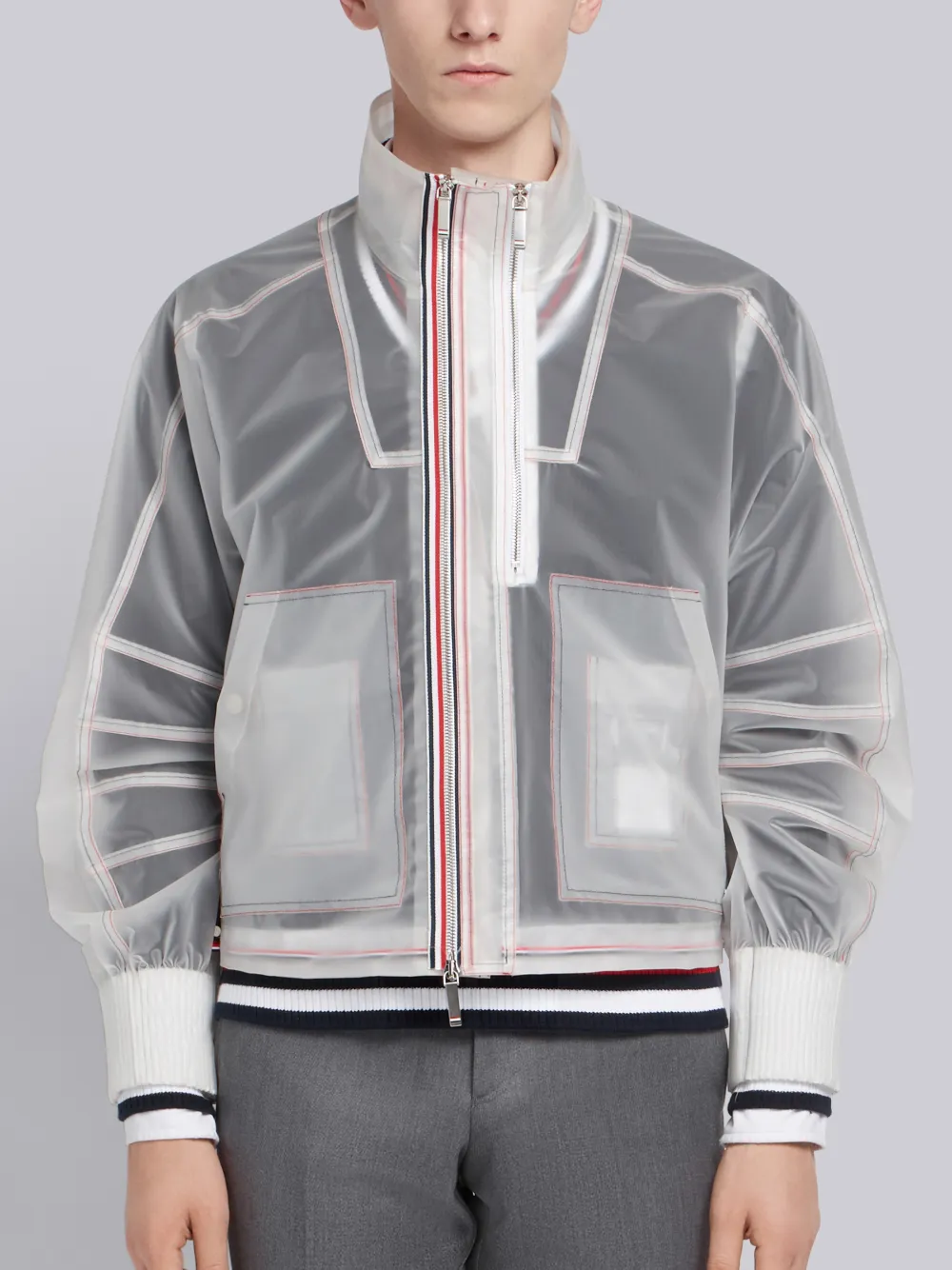 Thom Browne Clear Tech Articulated Blouson Jacket In White | ModeSens