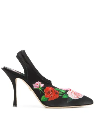 Dolce & Gabbana Mule Floral Com Tira Elástica | Preto | FARFETCH BR