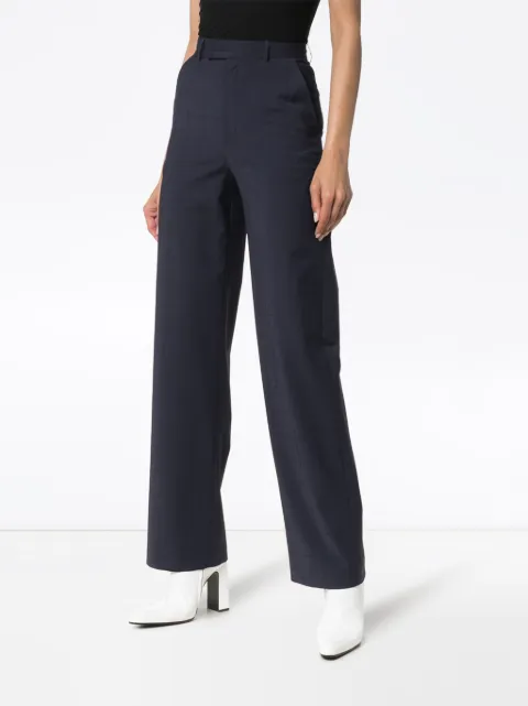 Shop blue Situationist High-waisted checked trousers with Express ...