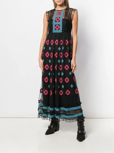 Red Valentino Embroidered Mesh Maxi Dress