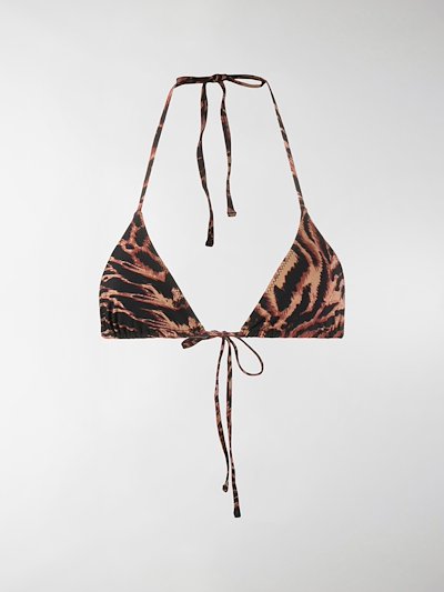 Ganni Tiger Print Bikini Top Brown Modes
