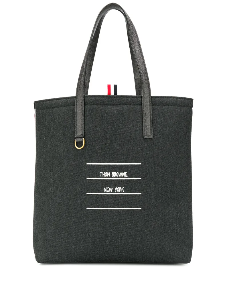 Thom Browne Label Cavalry Twill Tote In Grey | ModeSens