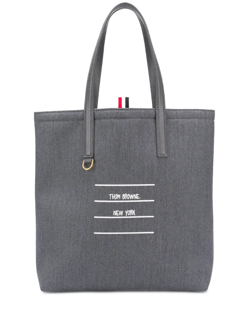 Thom Browne Label Cavalry Twill Tote In Grey | ModeSens