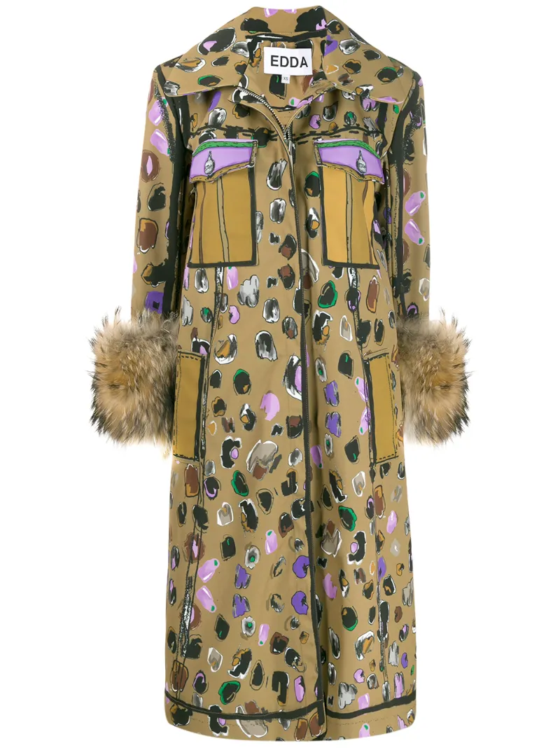 Edda Johanne Abstract Print Coat In Brown | ModeSens