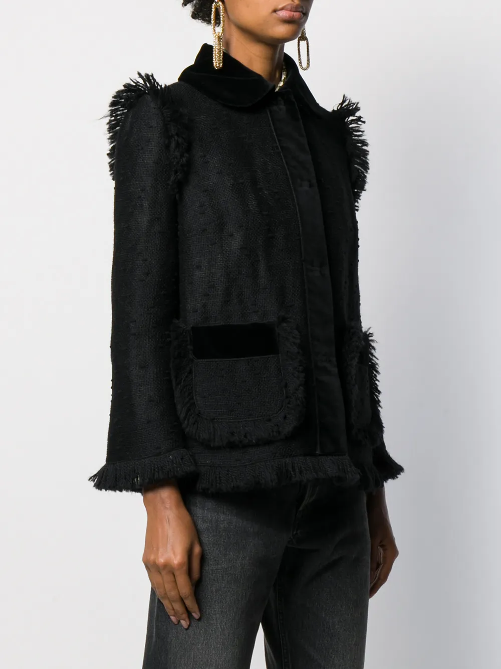 Dolce & Gabbana Fringed Tweed Jacket | Black | FARFETCH