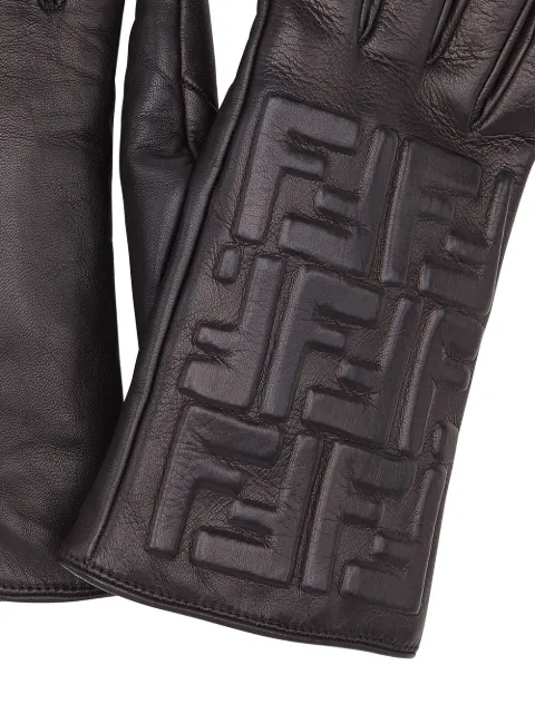 Shop black Fendi leather FF embossed gloves with Express Delivery ...
