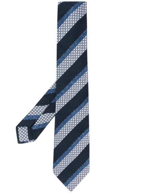 Shop blue Ermenegildo Zegna XXX striped embroidered silk tie with ...