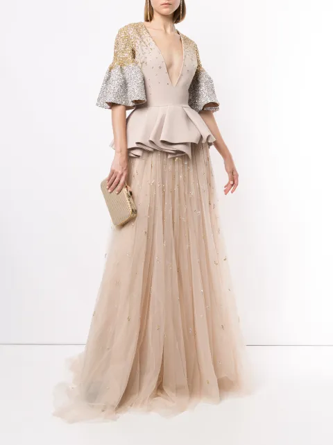 Saiid Kobeisy Peplum Embroidered Maxi Dress - Farfetch