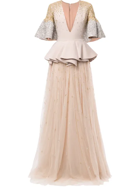 Saiid Kobeisy Peplum Embroidered Maxi Dress - Farfetch