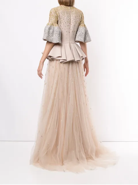 Saiid Kobeisy Peplum Embroidered Maxi Dress - Farfetch