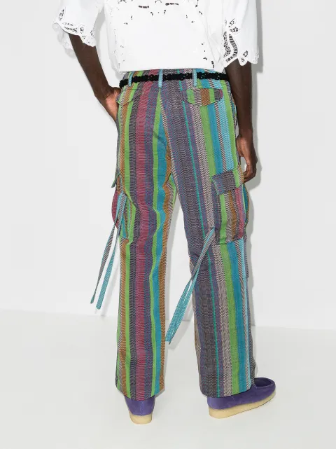 Shop blue & green Kenneth Ize Campbell vertical-stripe cargo trousers ...