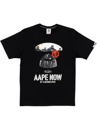 AAPE BY *A BATHING APE® x GEARS 5 Moonface Crew Neck T-shirt | Black ...
