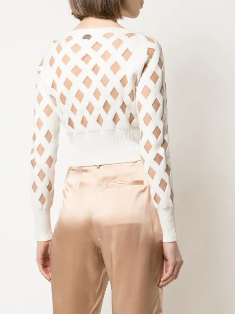 Shop white & neutral Fleur Du Mal open-knit cropped cardigan with ...