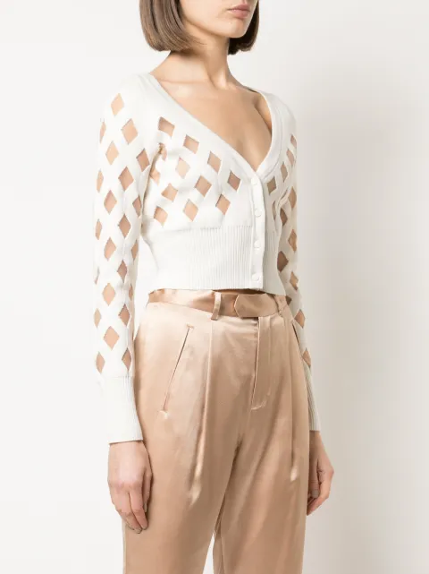 Shop white & neutral Fleur Du Mal open-knit cropped cardigan with ...