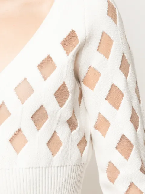 Shop white & neutral Fleur Du Mal open-knit cropped cardigan with ...