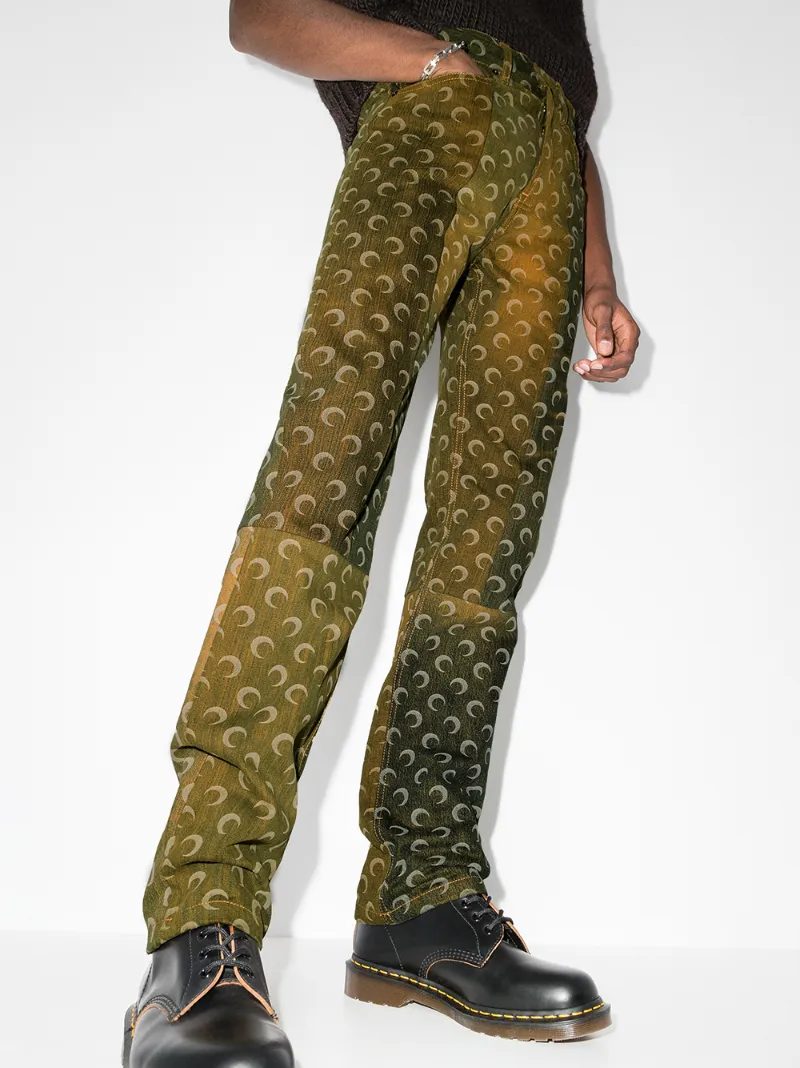 Marine Serre Regenerated Denim Jeans In Yellow In Multicolour | ModeSens