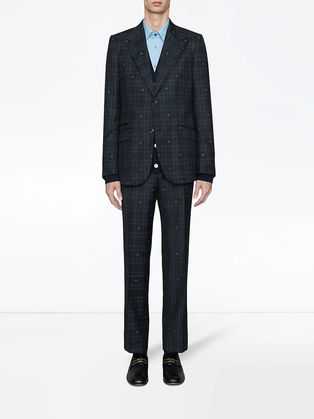 Gucci Fitted Bee Check Wool Suit In Blue | ModeSens