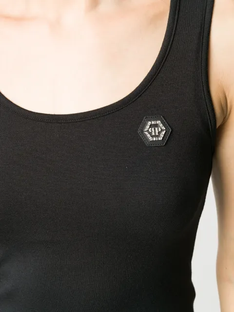 Shop black Philipp Plein Comfort logo patch sleeveless top with Express ...