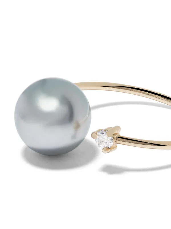 Mizuki 14kt Yellow Diamond Pearl Open Ring Gold