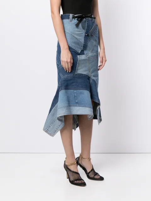 Shop blue Tom Ford patchwork-detail denim skirt with Express Delivery ...