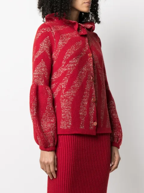AMI AMALIA intarsia-knit puff-sleeve Cardigan - Farfetch