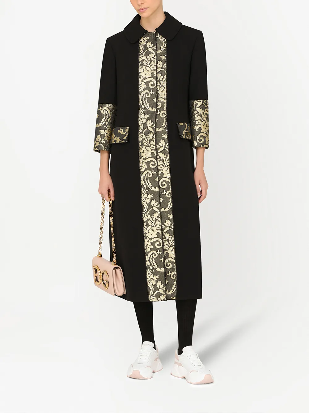 Dolce And Gabbana Jacquard Trim Single Breasted Coat Farfetch