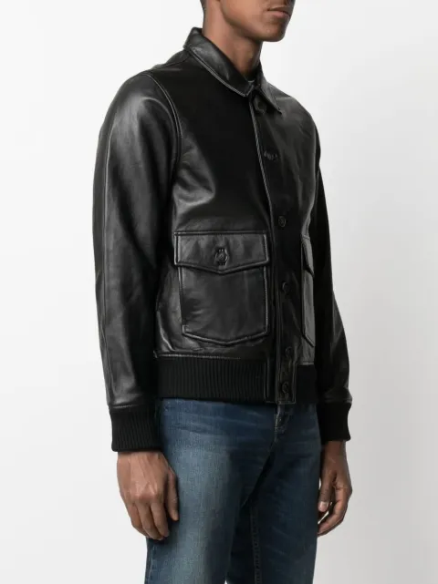 Officine Generale black button-up leather jacket for men | S21MOTW551 ...