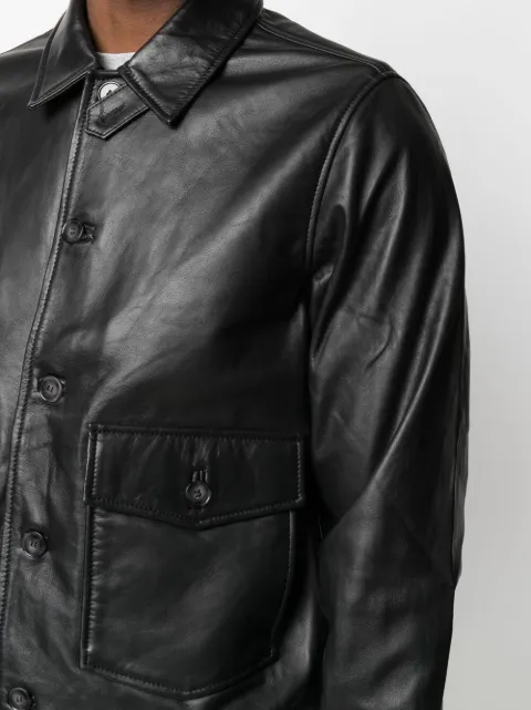 Officine Generale black button-up leather jacket for men | S21MOTW551 ...