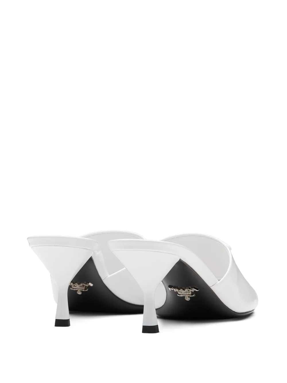 Prada Logo Triangle Kitten-heel Sandals In White | ModeSens