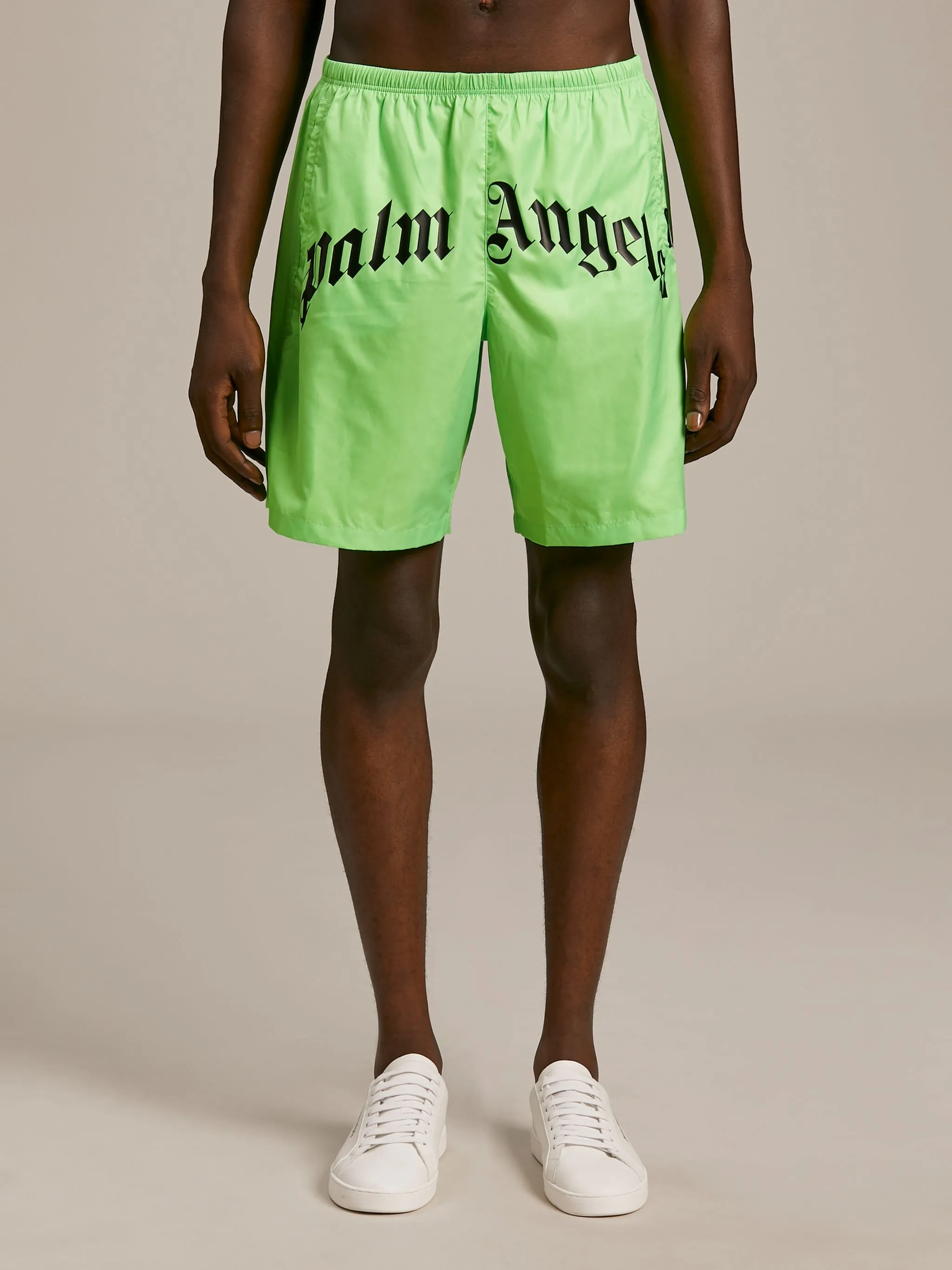 CURVED LOGO SWIM SHORTS In Green Palm Angels Official curved-logo-swim-shorts-in-green-palm-angels-official