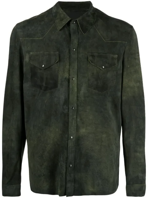 Shop Salvatore Santoro long-sleeved suede shirt with Express Delivery ...