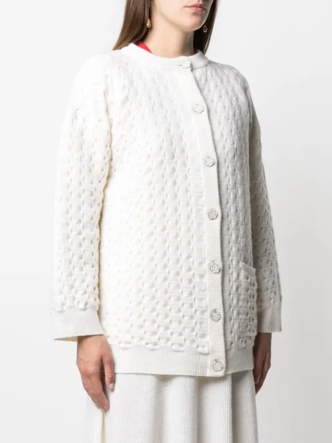 AMI AMALIA honeycomb-knit Crewneck Cardigan - Farfetch