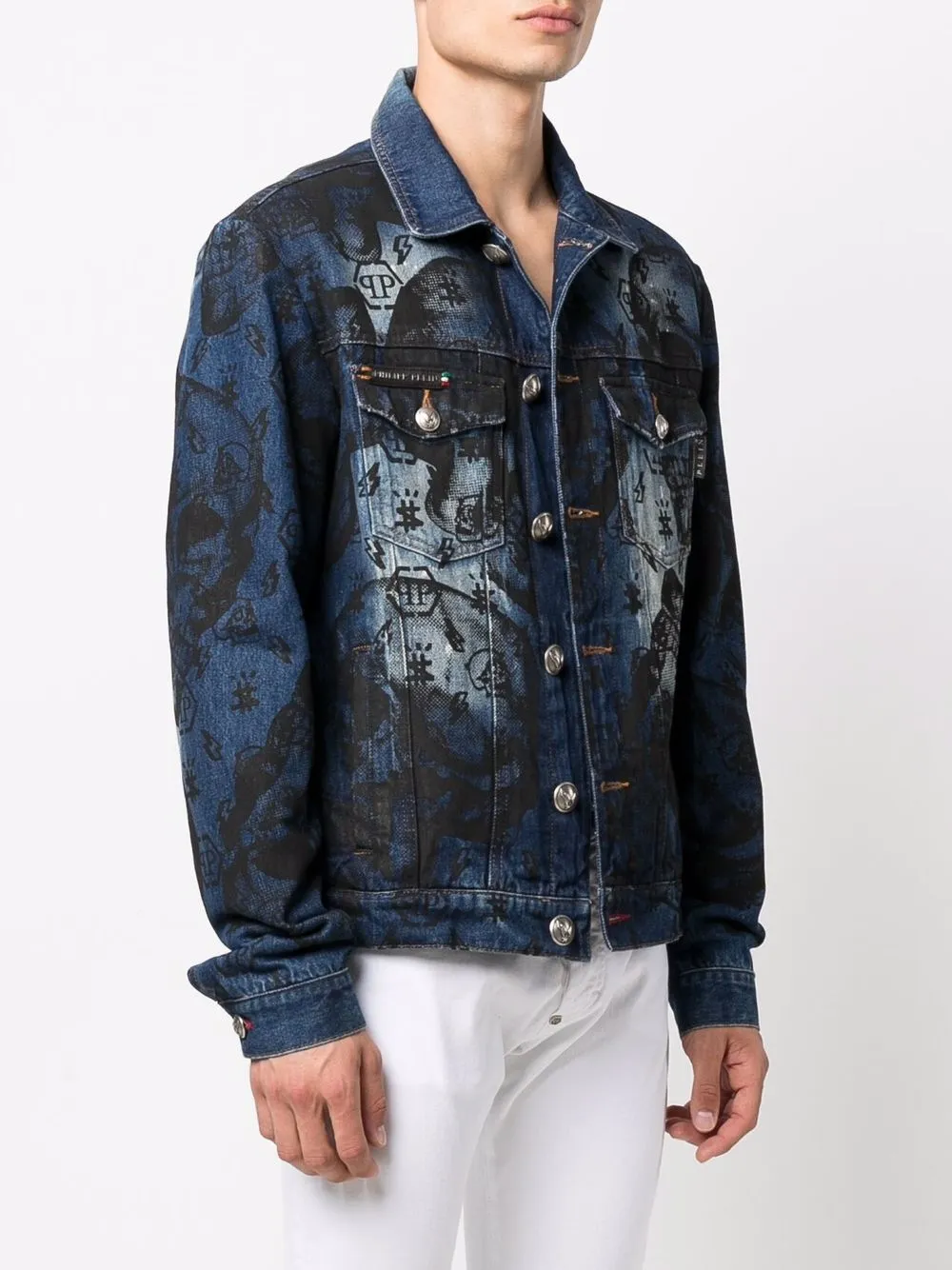 Philipp Plein Skull-print Denim Jacket In Blau | ModeSens