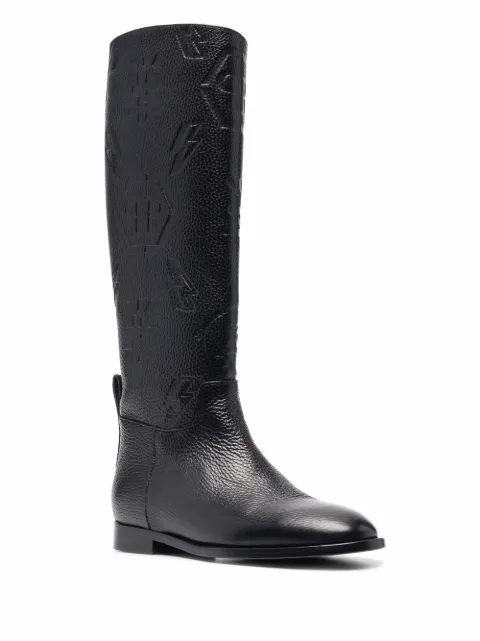 Philipp Plein embossed-logo knee-high Boots - Farfetch