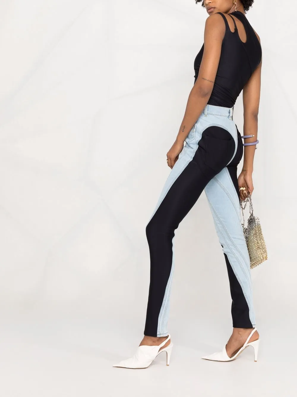 Mugler Paneled Neoprene-trimmed High-rise Skinny Jeans In B6095 Pale ...