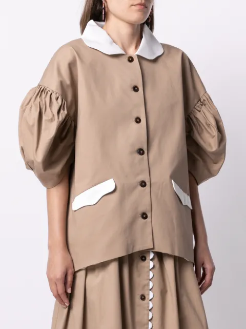 Shop Kika Vargas puff sleeves single-breasted jacket with Express ...