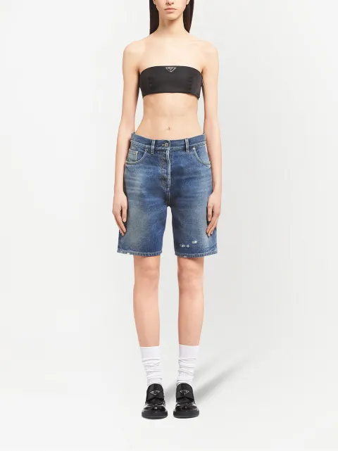 Shop Prada distressed denim Bermuda shorts with Express Delivery - FARFETCH