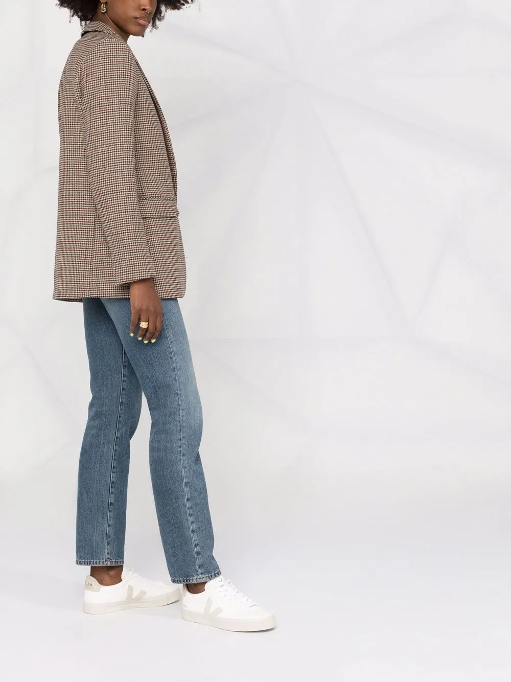 Sandro Queen Houndstooth Check Wool-blend Blazer In Red/green | ModeSens