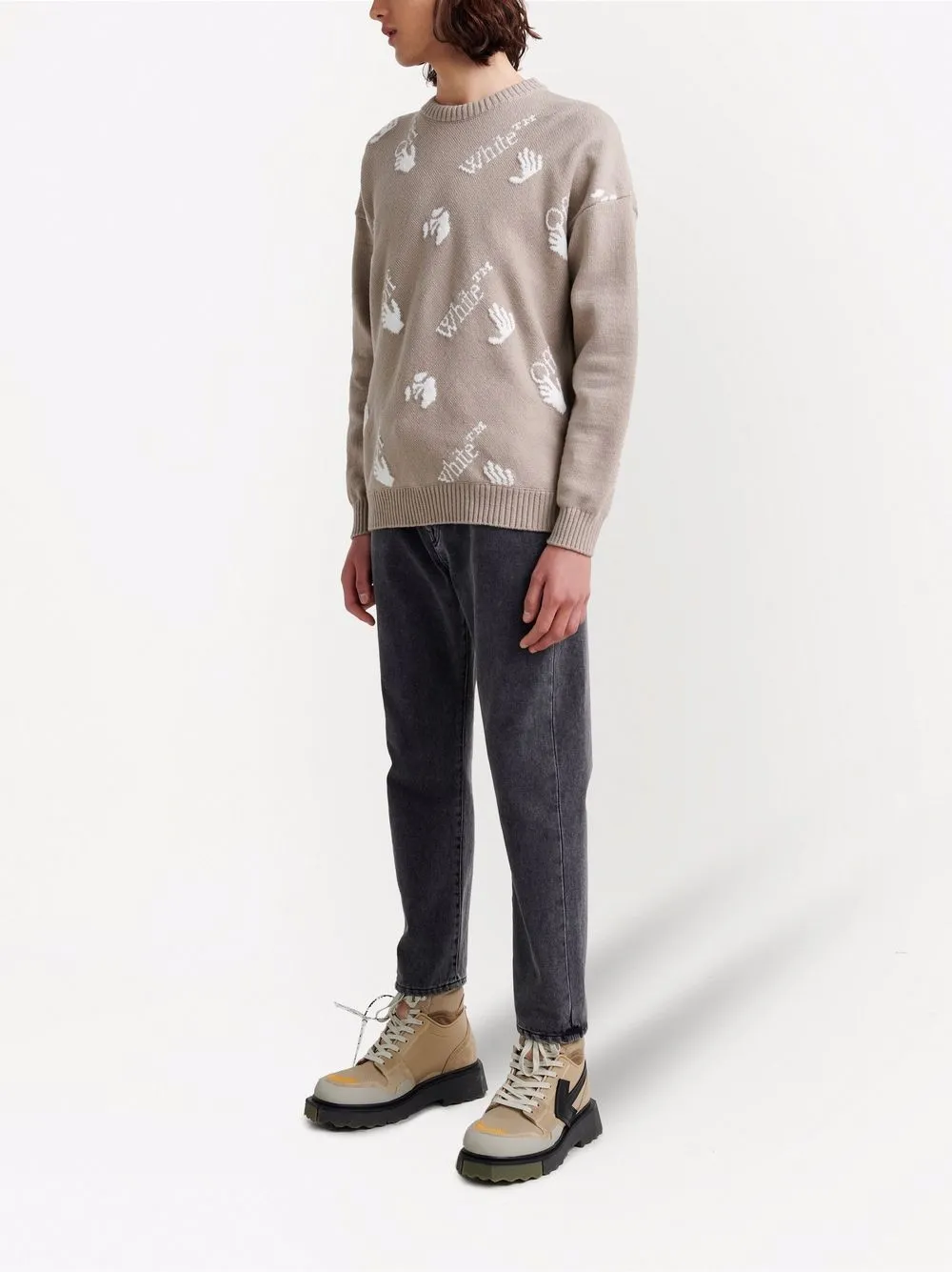 Off-White all-over Logo Knitted Jumper | Grey | FARFETCH