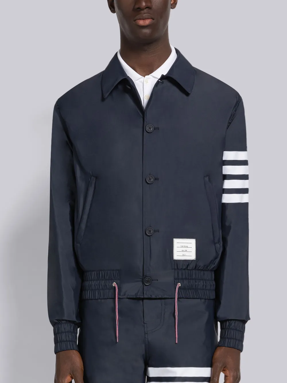 Thom Browne Navy Solid Swim Tech 4-bar Blouson Jacket In Blue | ModeSens