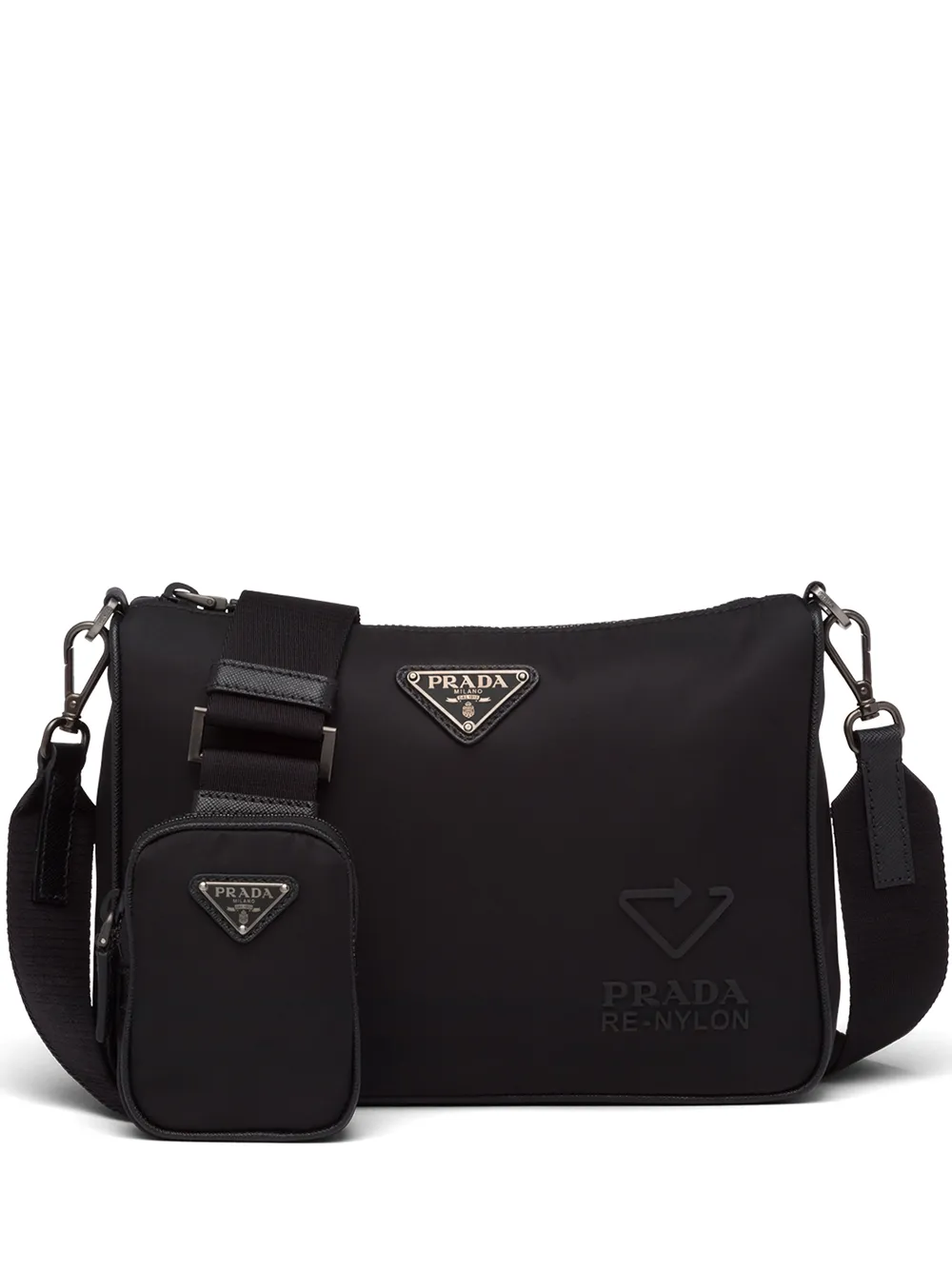Prada Re-Nylon logo-plaque Shoulder Bag | Black | FARFETCH AO
