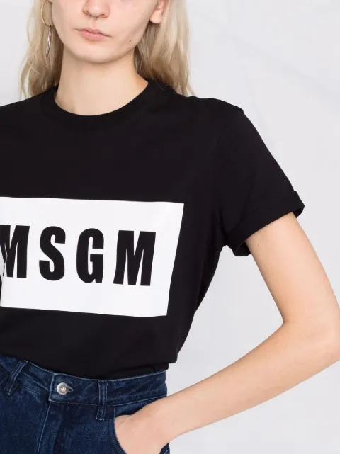 Shop MSGM logo-print cotton T-shirt with Express Delivery - FARFETCH