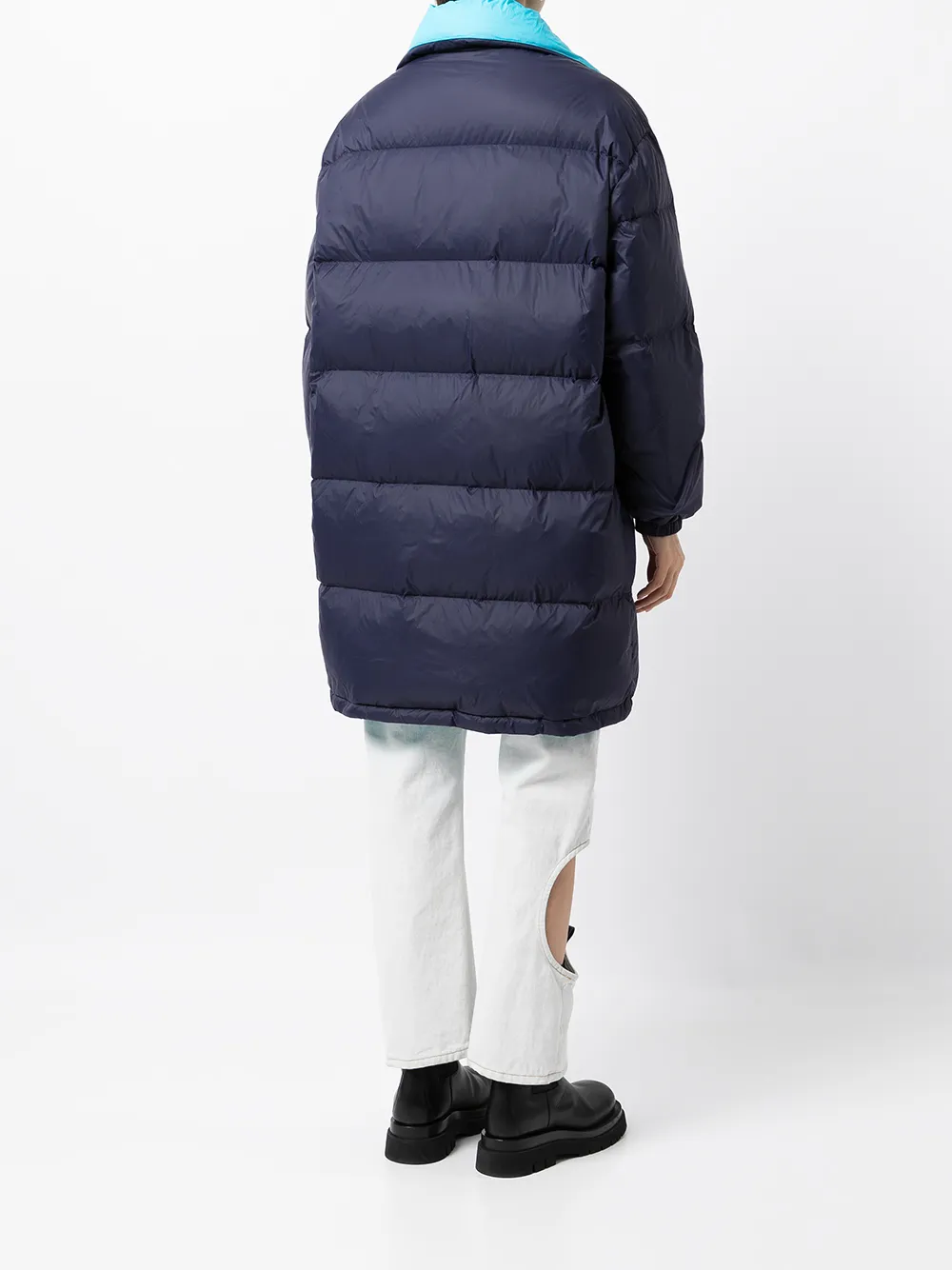 Msgm Chest-logo Oversized Puffer Coat In Blue | ModeSens